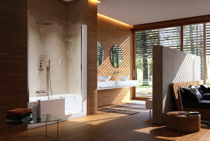 20 Bathrooms With Wood Wall Designs