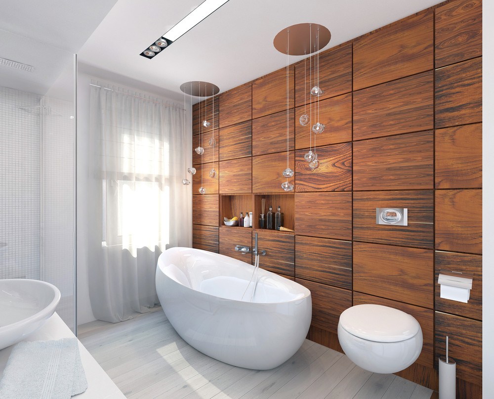 20 Bathrooms With Wood Wall Designs